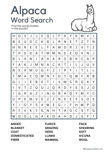 Alpaca Word Search Free Printable PDF File - WordsearchZen.com