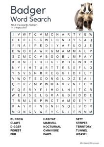 Badger Word Search Free Printable PDF File - WordsearchZen.com