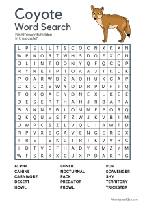 Coyote Word Search Free Printable PDF File - WordsearchZen.com