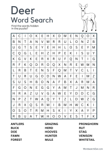 Deer Word Search Free Printable PDF File - WordsearchZen.com