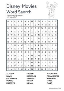 Disney Movies Word Search Free Printable PDF File - WordsearchZen.com