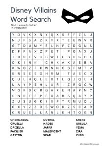 Disney Villains Word Search Free Printable PDF File - WordsearchZen.com