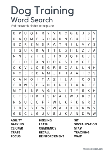 Dog Training Word Search Free Printable PDF File - WordsearchZen.com