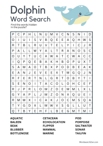 Dolphin Word Search Free Printable PDF File - WordsearchZen.com