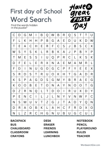 First Day of School Word Search Free Printable PDF File - WordsearchZen.com