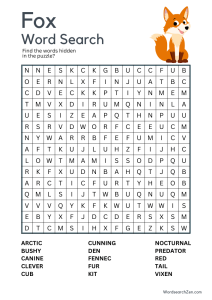 Fox Word Search Free Printable PDF File - WordsearchZen.com