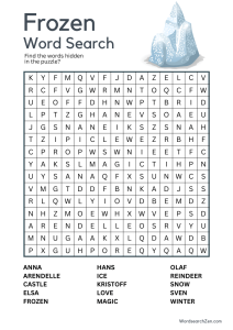Frozen Word Search Free Printable PDF File - WordsearchZen.com