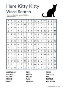 Here Kitty Kitty Word Search Free Printable PDF File - WordsearchZen.com