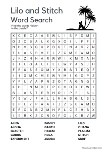Lilo and Stitch Word Search Free Printable PDF File - WordsearchZen.com