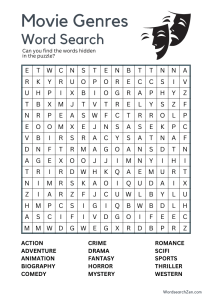 Movie Genres Word Search Free Printable PDF File - WordsearchZen.com
