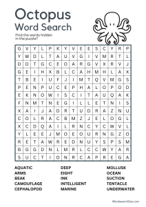 Octopus Word Search Free Printable PDF File - WordsearchZen.com