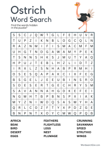 Ostrich Word Search Free Printable PDF File - WordsearchZen.com