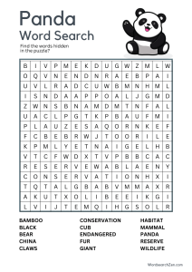 Panda Word Search Free Printable PDF File - WordsearchZen.com
