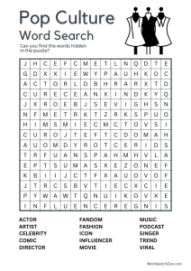Pop Culture Word Search Free Printable PDF File - WordsearchZen.com