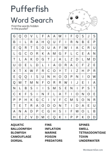 Pufferfish Word Search Free Printable PDF File - WordsearchZen.com