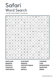 Safari Word Search Free Printable PDF File - WordsearchZen.com