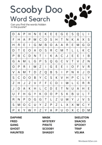 Scooby Doo Word Search Free Printable PDF File - WordsearchZen.com