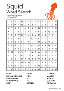 Squid Word Search Free Printable PDF File - WordsearchZen.com