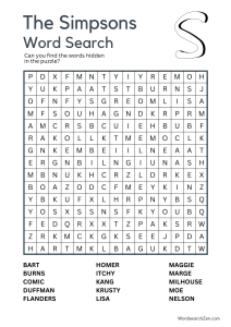 The Simpsons Word Search Free Printable PDF File - WordsearchZen.com