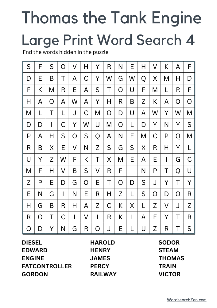 Thomas the Tank Engine Word Search Free Printable PDF File ...