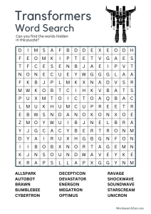 Transformers Word Search Free Printable PDF File - WordsearchZen.com