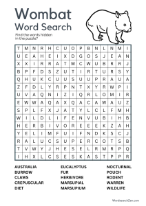 Wombat Word Search Free Printable PDF File - WordsearchZen.com