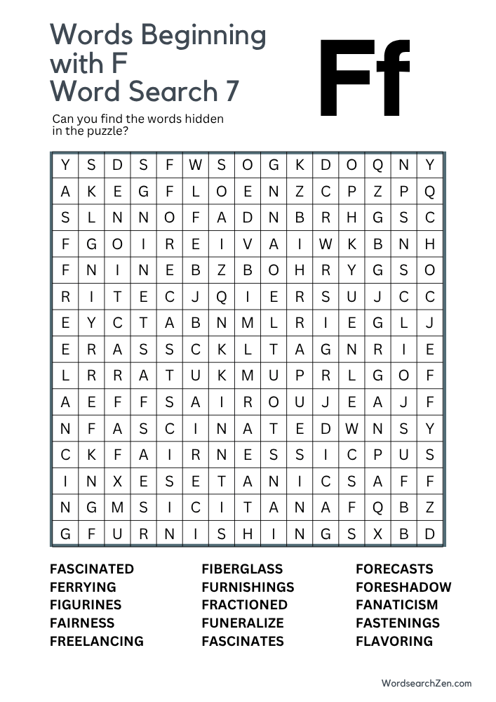 Words Beginning with F Word Search 2 Free Printable PDF File ...