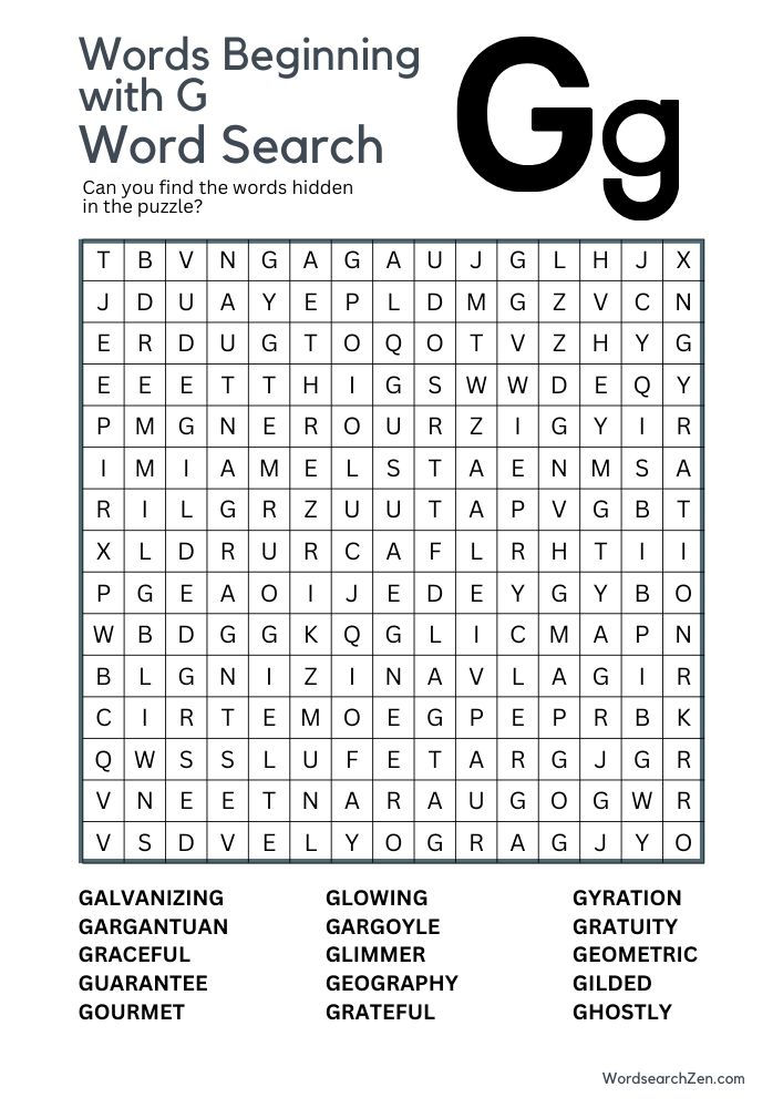 Words Beginning with G Word Search 14 Free Printable PDF File ...