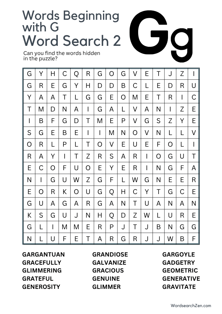 Words Beginning with G Word Search 5 Free Printable PDF File ...