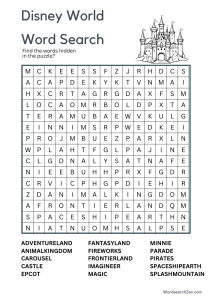 Disney World Word Search Free Printable PDF File - WordsearchZen.com