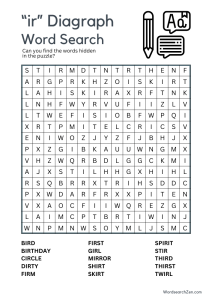 ir Diagraph Word Search Free Printable PDF File - WordsearchZen.com