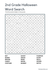 2nd Grade Halloween Word Search Free Printable PDF File - WordsearchZen.com
