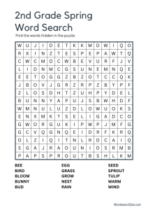 2nd Grade Spring Word Search Free Printable PDF File - WordsearchZen.com