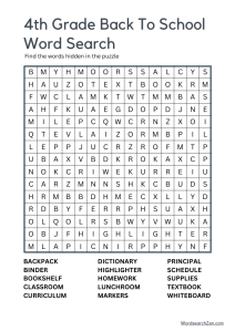 4th Grade Back To School Word Search Free Printable PDF File ...