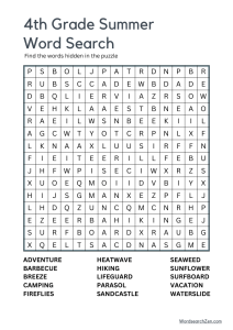 4th Grade Summer Word Search Free Printable PDF File - WordsearchZen.com
