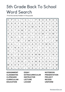 5th Grade Back To School Word Search Free Printable PDF File ...