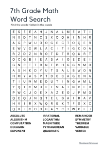 7th Grade Math Word Search Free Printable PDF File - WordsearchZen.com