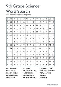 9th Grade Science Word Search Free Printable PDF File - WordsearchZen.com