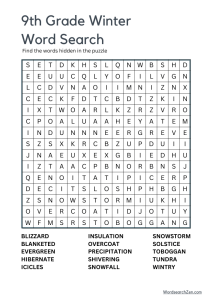 9th Grade Winter Word Search Free Printable PDF File - WordsearchZen.com