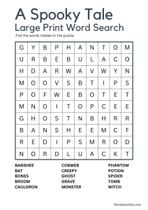 A Spooky Tale Large Print Word Search Free Printable PDF File ...