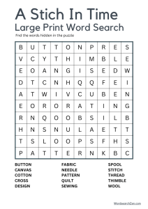 A Stitch In Time Large Print Word Search Free Printable PDF File ...