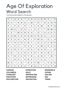 Age Of Exploration Word Search Free Printable PDF File - WordsearchZen.com