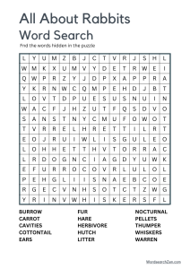 All About Rabbits Word Search Free Printable PDF File - WordsearchZen.com