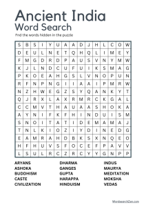 Ancient India Word Search Free Printable PDF File - WordsearchZen.com