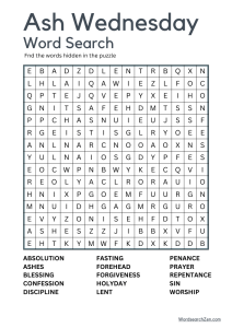Ash Wednesday Word Search Free Printable PDF File - WordsearchZen.com