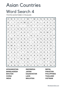 Asian Countries Word Search 4 Free Printable PDF File - WordsearchZen.com