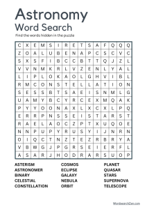 Astronomy Word Search Free Printable PDF File - WordsearchZen.com