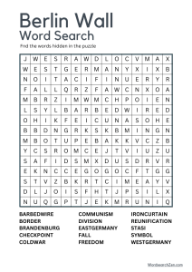 Berlin Wall Word Search Free Printable PDF File - WordsearchZen.com