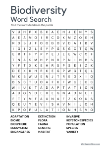 Biodiversity Word Search Free Printable PDF File - WordsearchZen.com