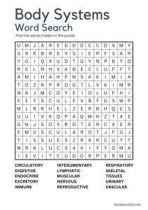 Body Systems Word Search Free Printable PDF File - WordsearchZen.com